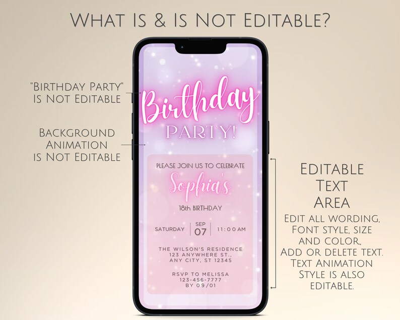 Pink Animated Invitation Editable Canva Template Instant Download Video ...