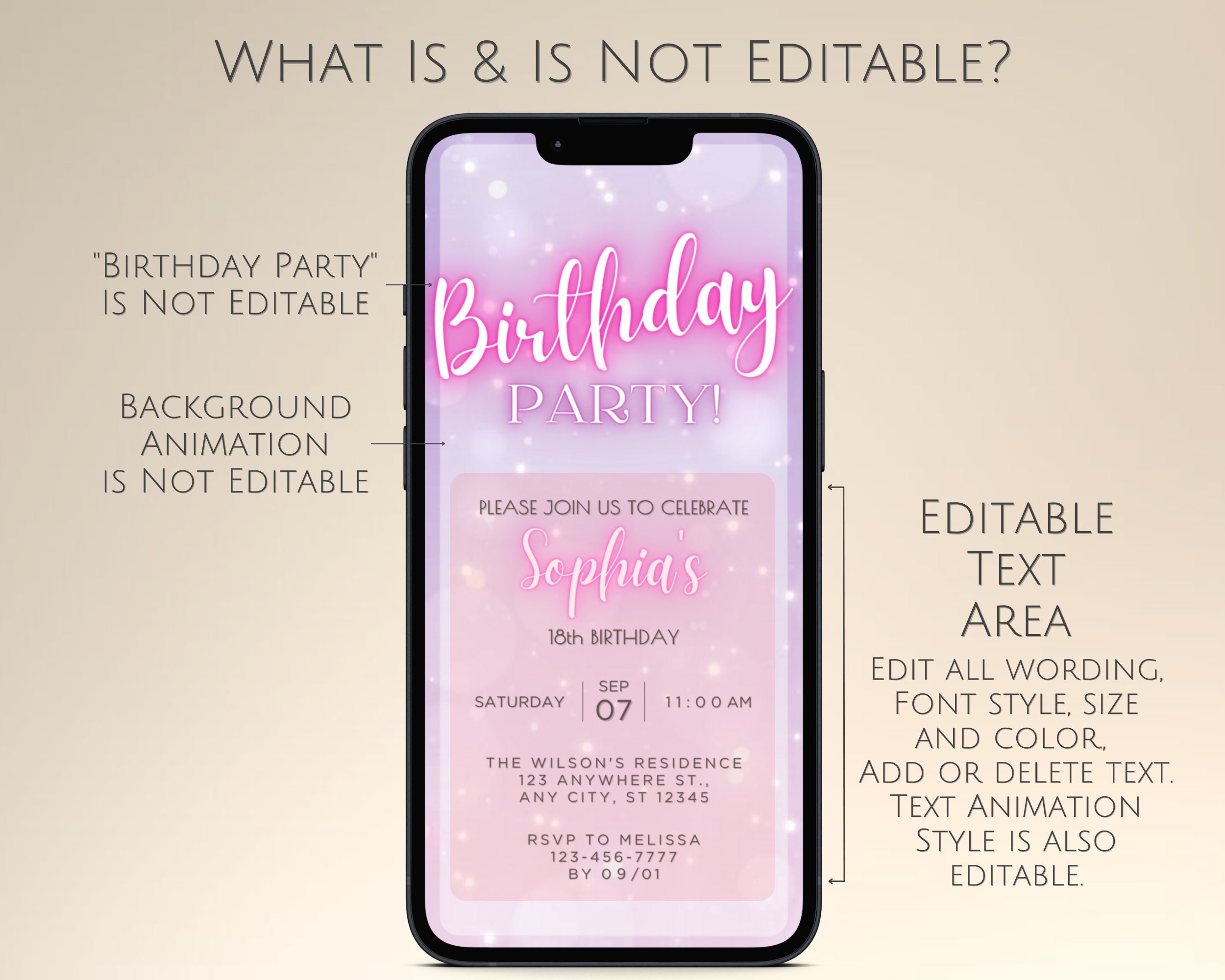 Pink Animated Invitation Editable Canva Template Instant Download Video ...