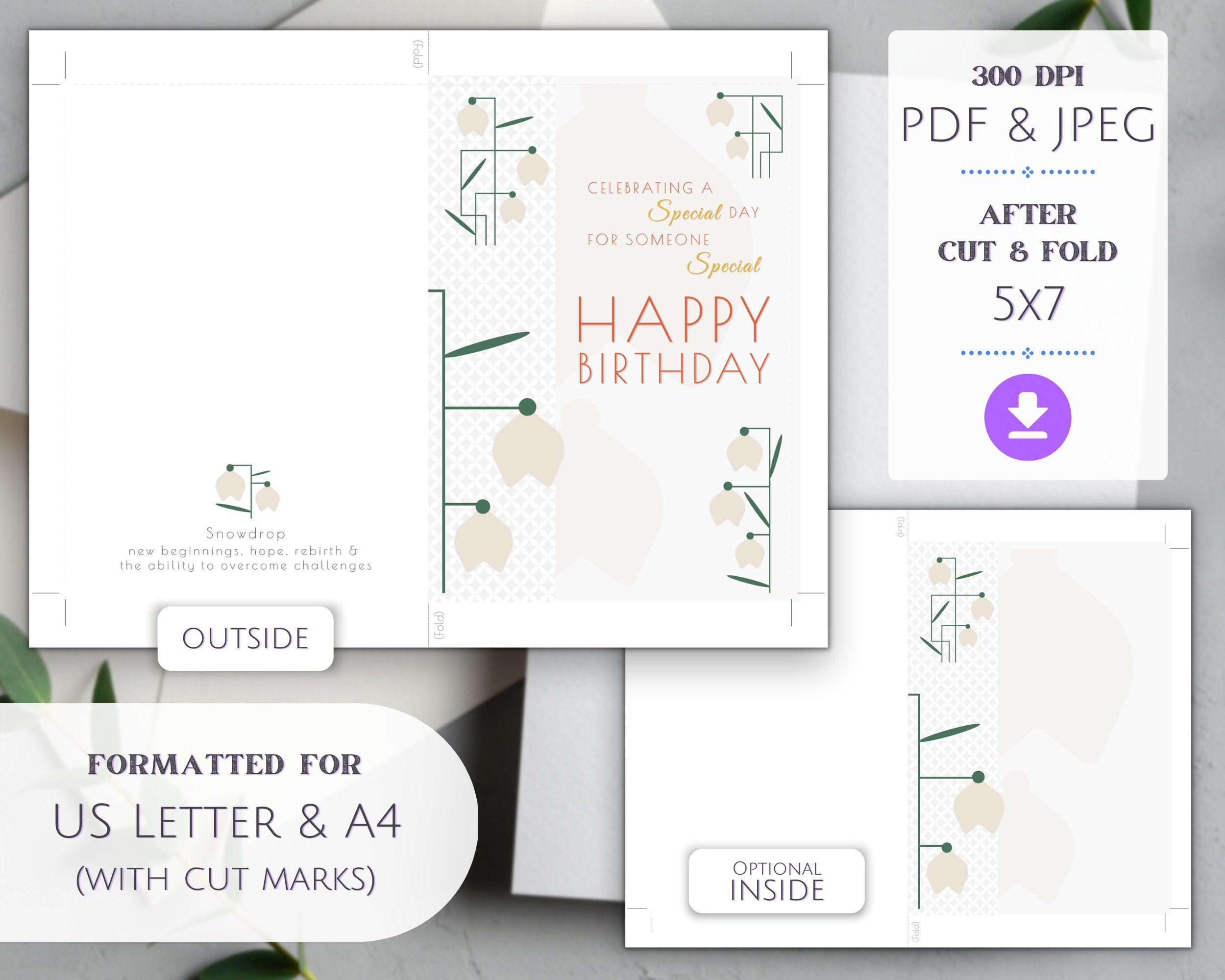 Digital Birthday Card, Printable Birthday Card, Flower Birthday Card ...