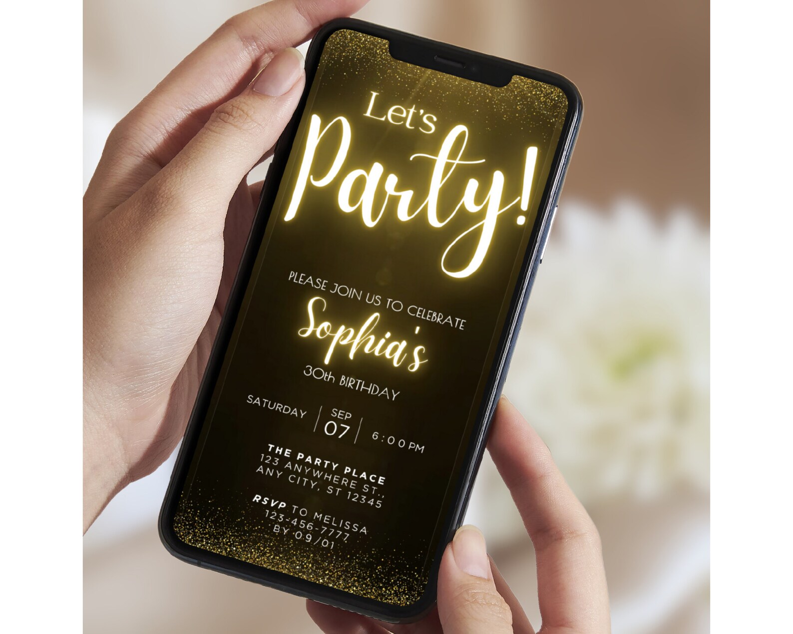 Animated Party Invitation Template Black Gold Editable Video Invite ...
