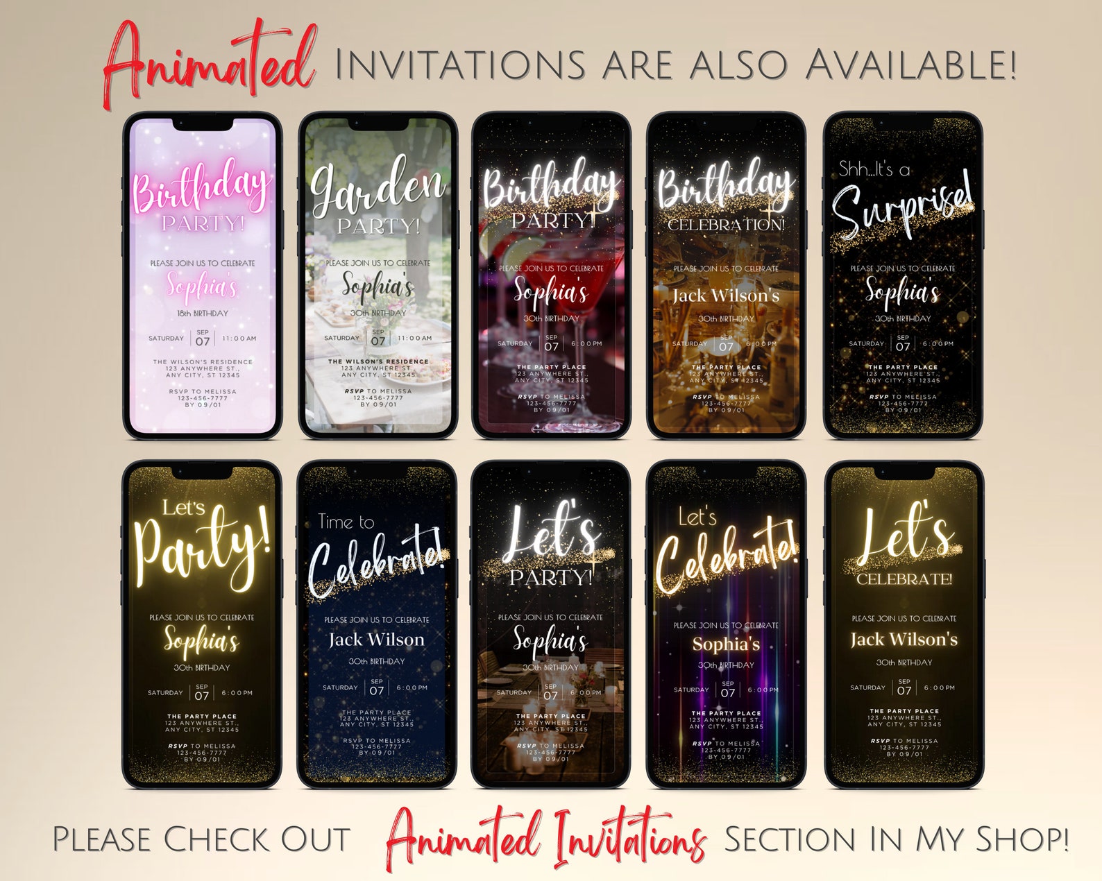 Animated Birthday Invitation Black Gold Editable Video Invite ...