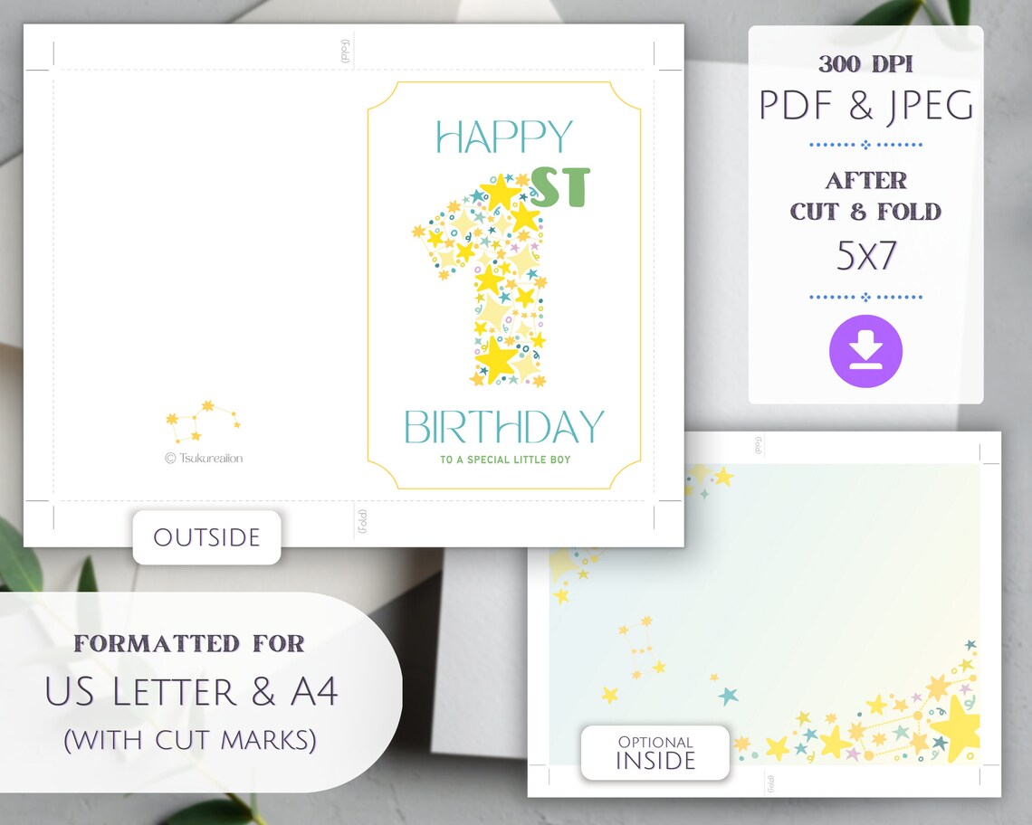 1st Birthday Birthday Card Printable Star Birthday Card - Etsy