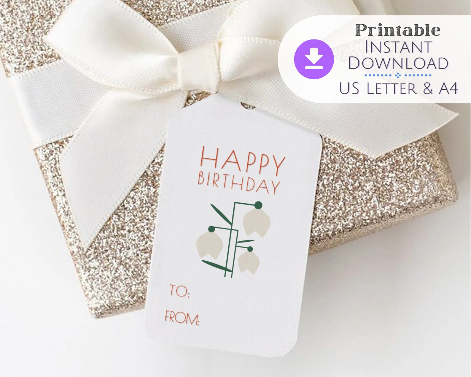 Printable Happy Birthday Gift Tags, Floral Design (PDF & JPEG) - Etsy