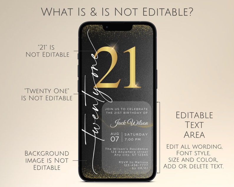 Black and Gold 21st Birthday Invitation Template (digital) - Etsy