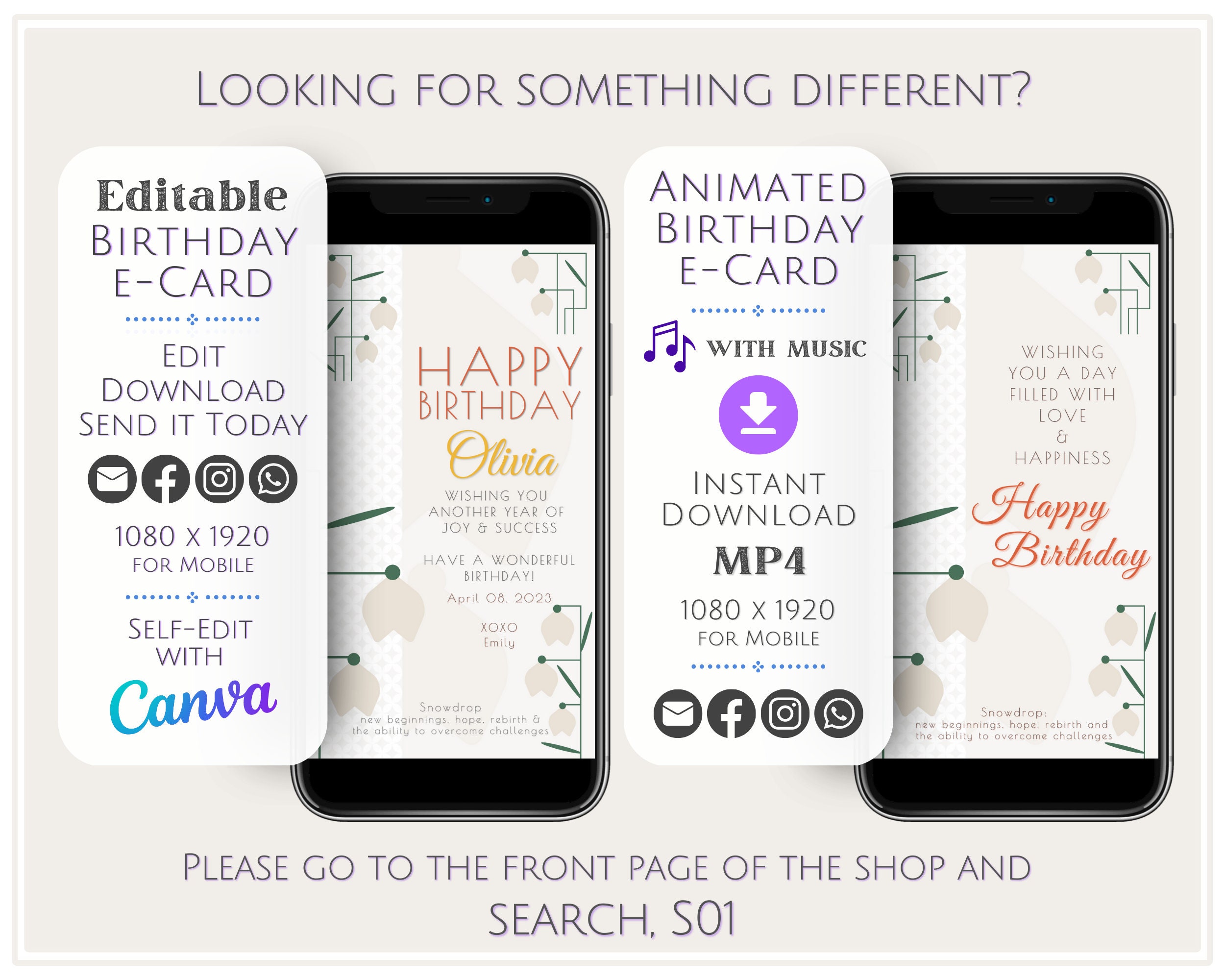 Digital Birthday Card, Printable Birthday Card, Flower Birthday Card ...