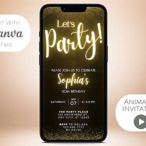 Animated Party Invitation Template Black Gold Editable Video Invite ...