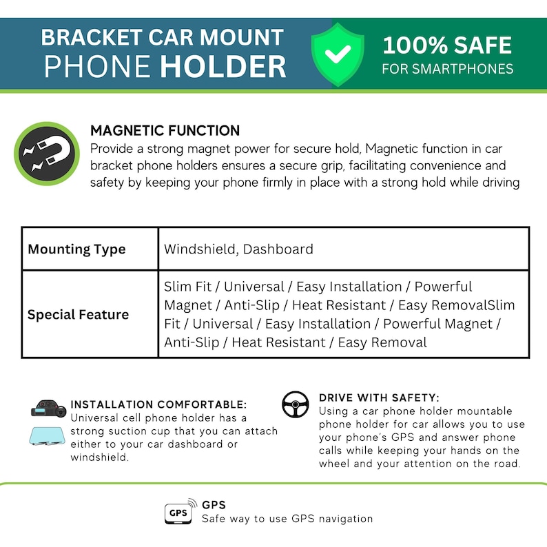 Universal Magnetic Car Mount Phone Holder – Secure Fit on Dashboard ...