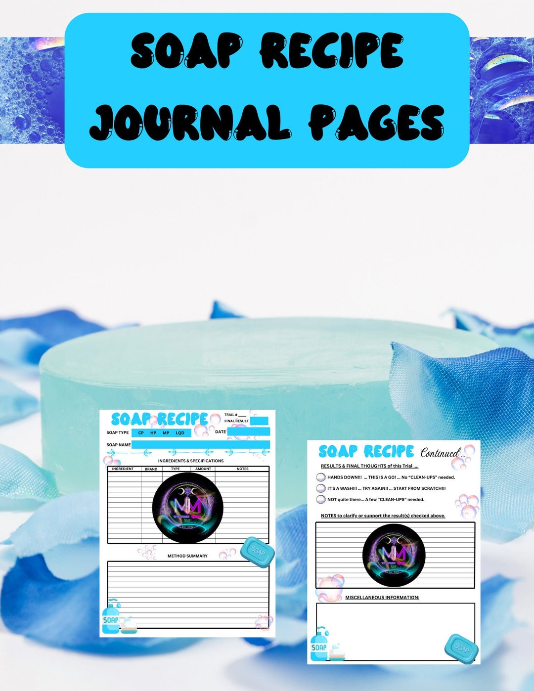Printable Soap Recipe Journal Pages (blue) - Letter Size - Etsy