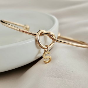 Custom Initial Bracelet: 14k Gold Plated Letter Bangle - Etsy