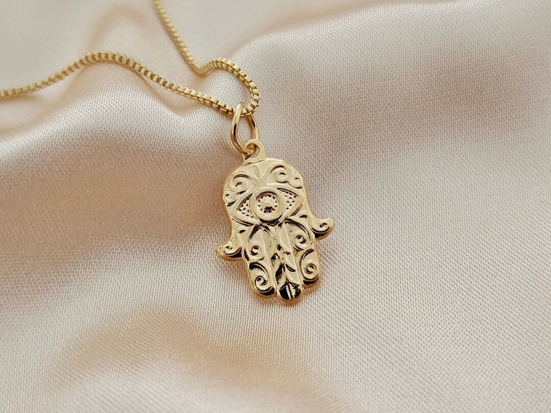 Tiny Hamsa Gold Necklace, Hand of Fatima, Hand of God, Gold Plated ...