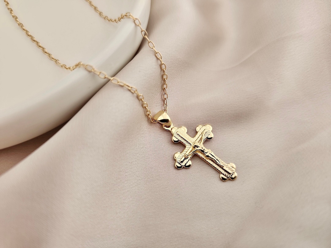 Children's Cross Necklace, Gold Kids Cross Necklace, Baptism Gift for ...