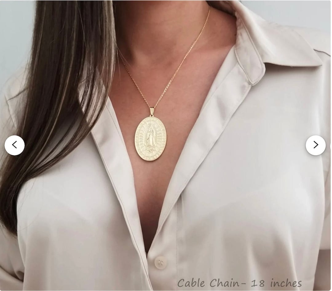 Virgin Mary Necklace Blessed Mother Necklace Miraculous Medal Pendant ...