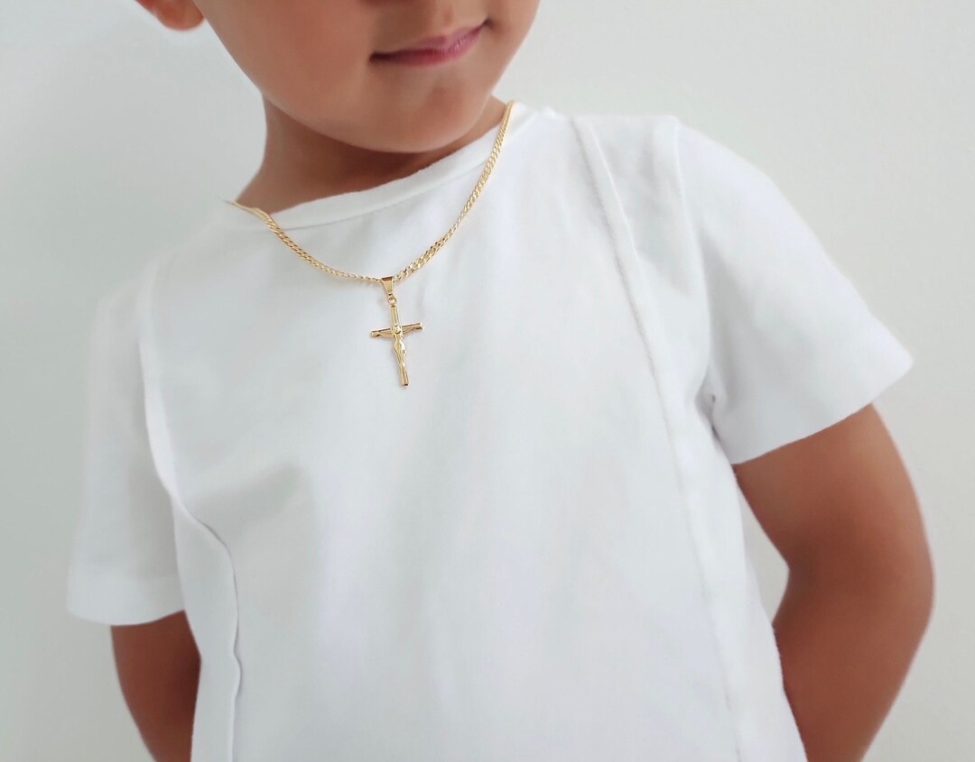 Children's 18k Gold Filled Cross Necklace, Dainty Unisex Baptism Gift ...