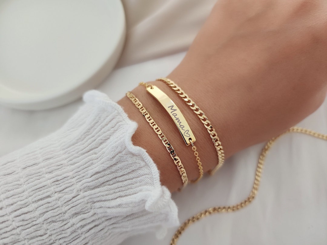 14k Gold Custom Name Bracelet Set: Personalized Jewelry Gift - Etsy