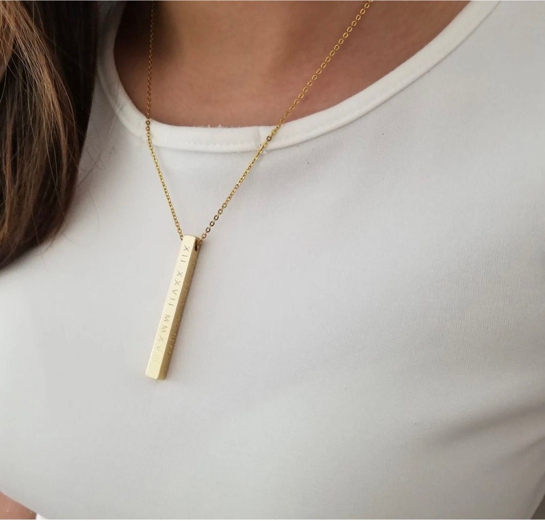 Custom Necklace Coordinates Engraved Bar Necklace Personalized Name ...