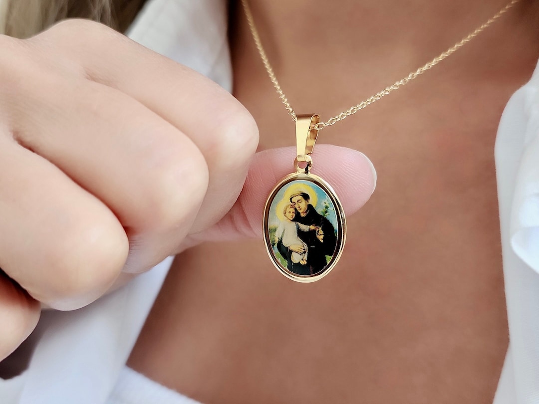 18K Gold St. Anthony Pendant Necklace: Hypoallergenic Medal - Etsy