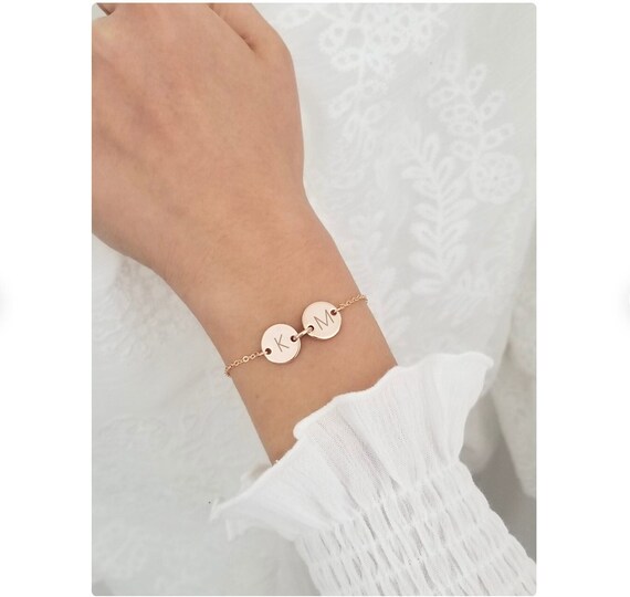 Tiny Disc Bracelet Multiple Initial Bracelet Gold Bracelet Silver Bracelet Rose Gold Bracelet Dainty Bracelet