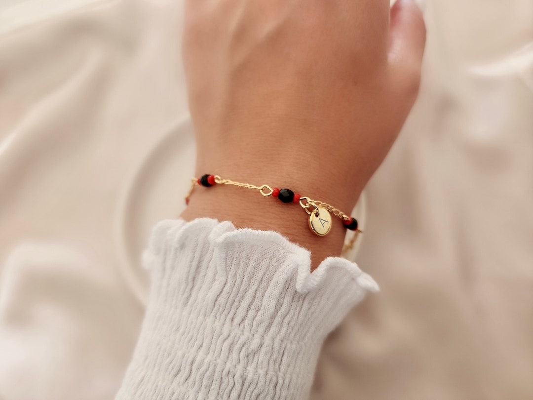 Azabache Bracelet, Initial Bracelet, Adjustable Bracelet, Gold Azabache ...