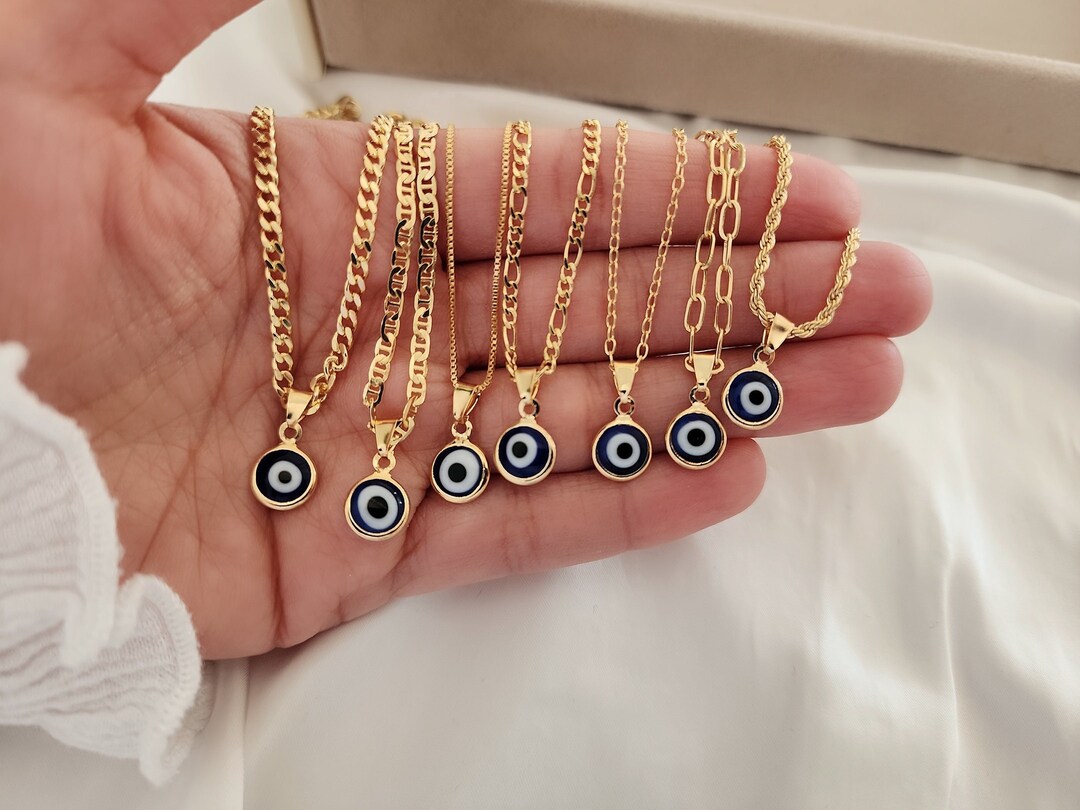 Dainty 18k Gold Filled Evil Eye Necklace: Protective Jewelry - Etsy