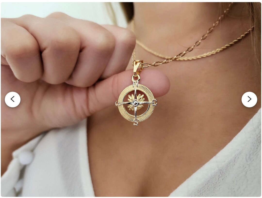 18K Gold Necklace, Compass Necklace, Travel Jewelry, Dainty Compass ...
