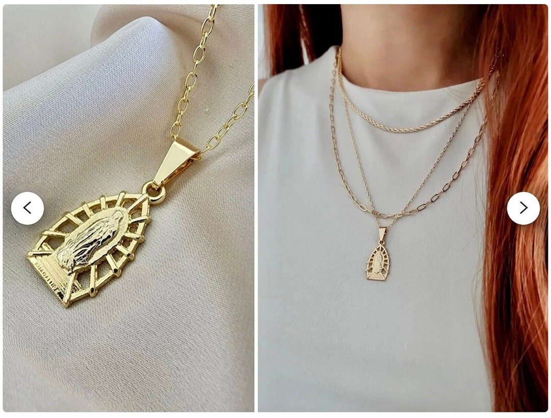 Virgin Mary Necklace Blessed Mother Necklace Miraculous Medal Pendant ...