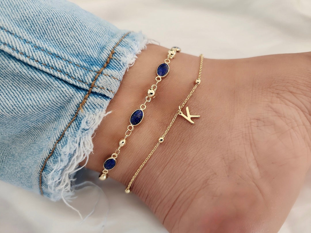 18K Gold Anklet for Women, (2) Custom Ankle Bracelets, Personalized ...