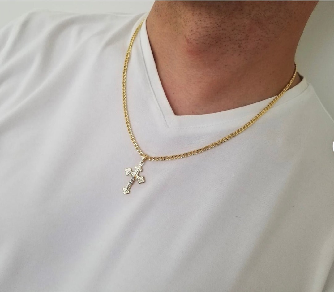 Cross for Men Necklace Cuban Chain Necklace for Man Figaro Gold Cross ...