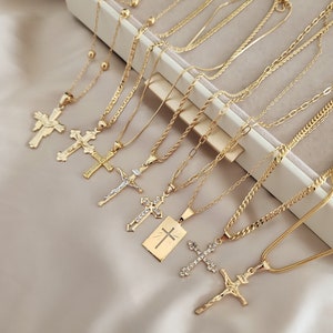 18k Gold Filled Cross Necklace Gold Religious Cross Charm Unisex Women ...