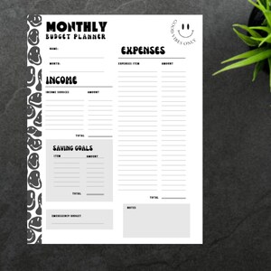 Monthly Budget Planner- Retro Happy Face | Digital PDF - Etsy