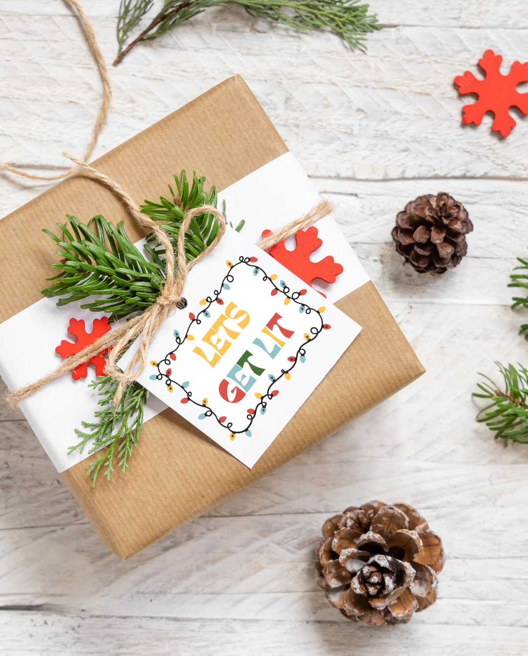 Six Printable Christmas Light Gift Tags Holiday Santa Tree Merry Winter ...