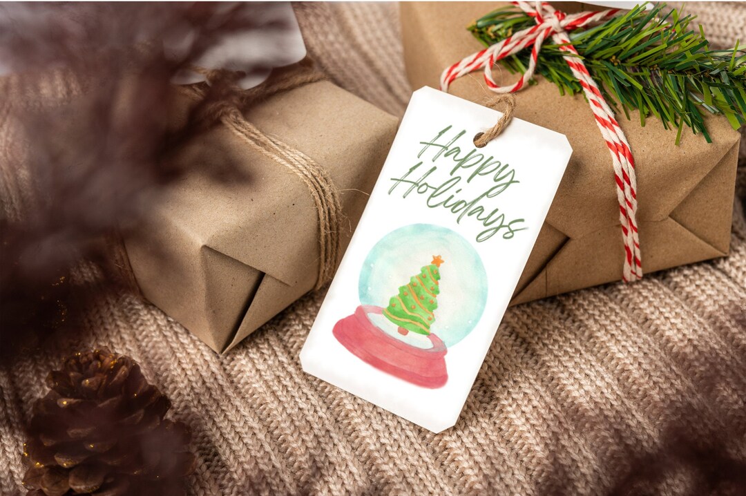 Six Printable Christmas Snow Globe Gift Tags Holiday Santa Tree Merry ...