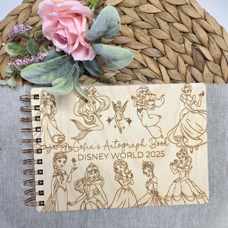 Princess Wood Autograph Book - Personalized Theme Park Memory Book ...