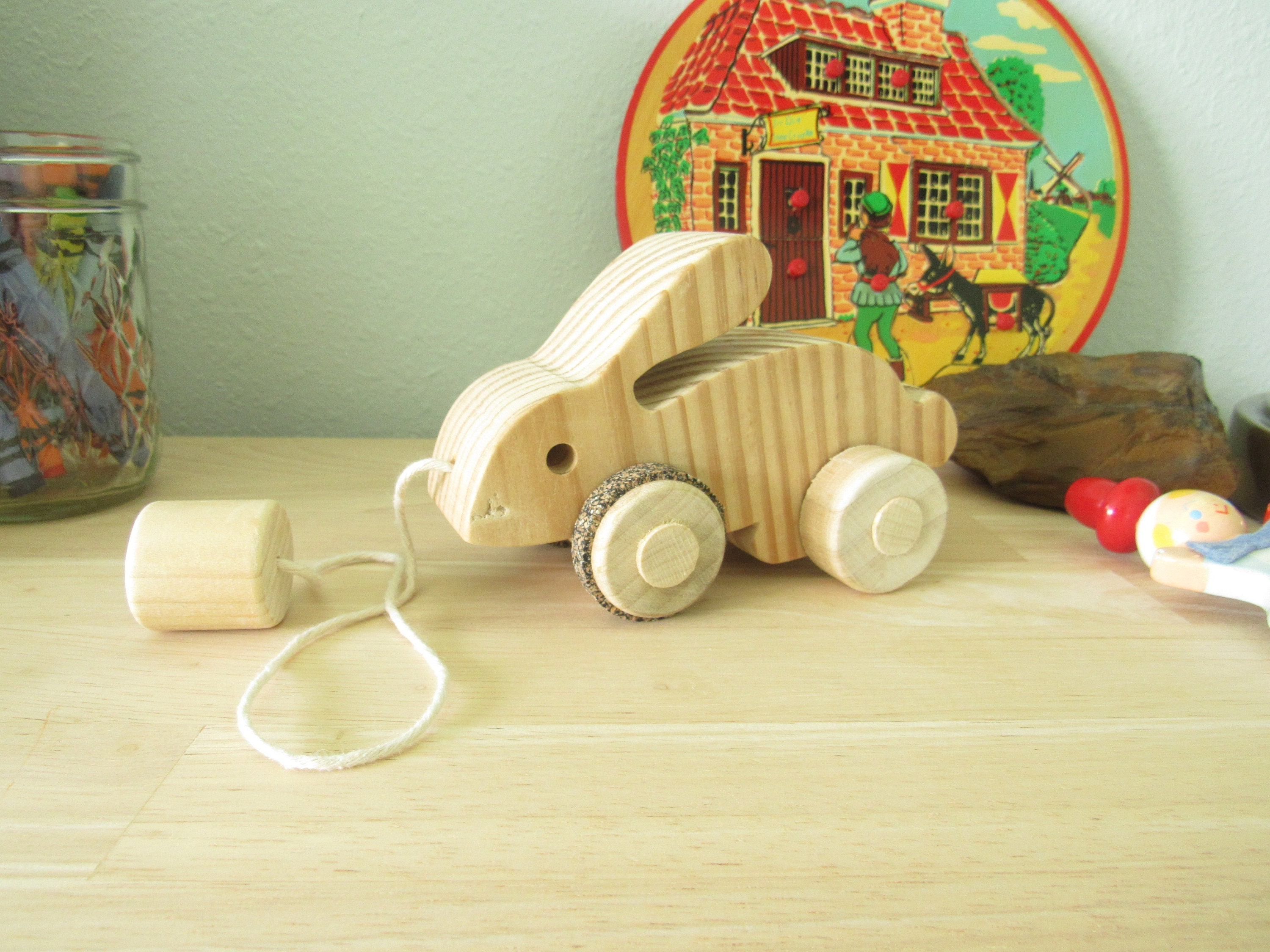 Solid Wooden Toy Bunny Rabbit /old Fashion Wooden Toys /pull String ...