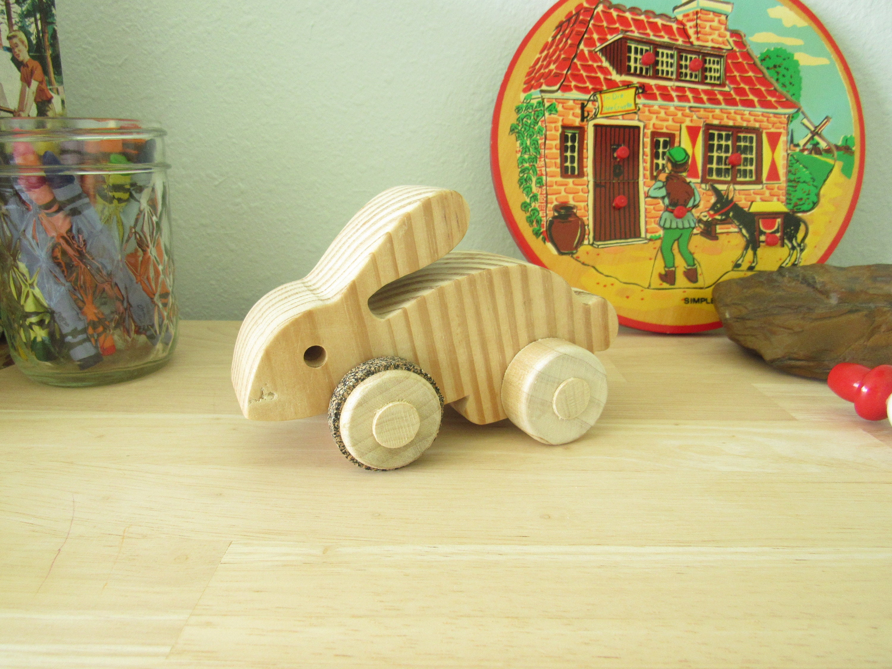 Solid Wooden Toy Bunny Rabbit /old Fashion Wooden Toys /pull String ...