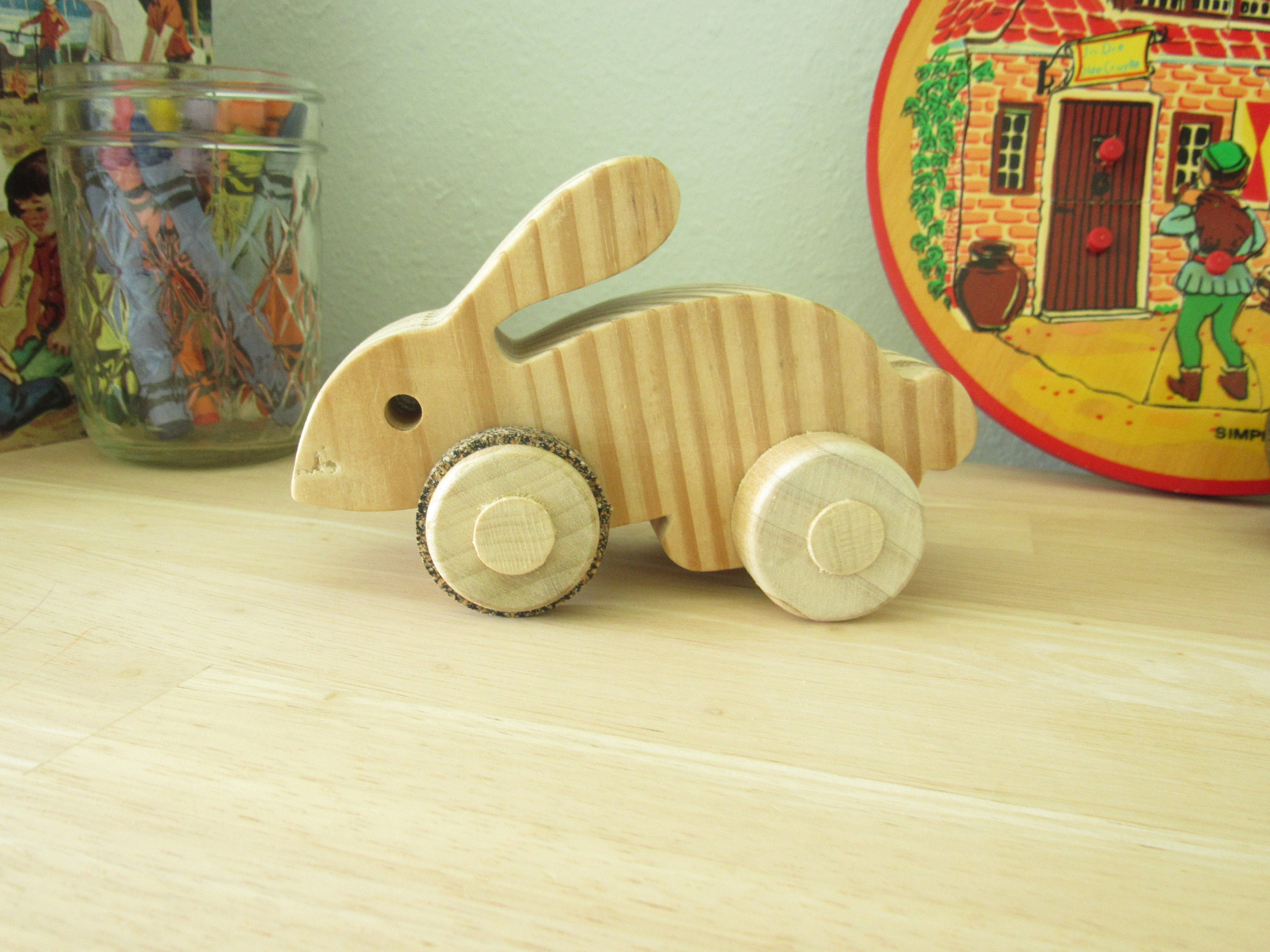 Solid Wooden Toy Bunny Rabbit /old Fashion Wooden Toys /pull String ...