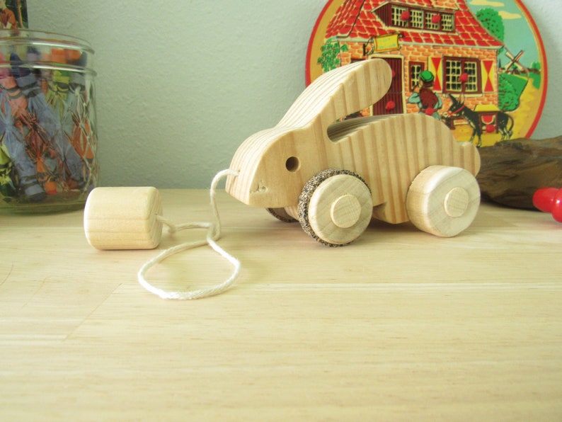 Solid Wooden Toy Bunny Rabbit /old Fashion Wooden Toys /pull String ...