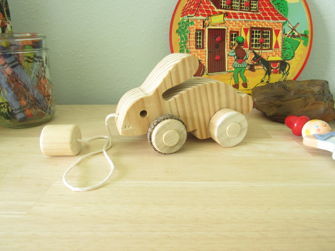 Solid Wooden Toy Bunny Rabbit /old Fashion Wooden Toys /pull String ...