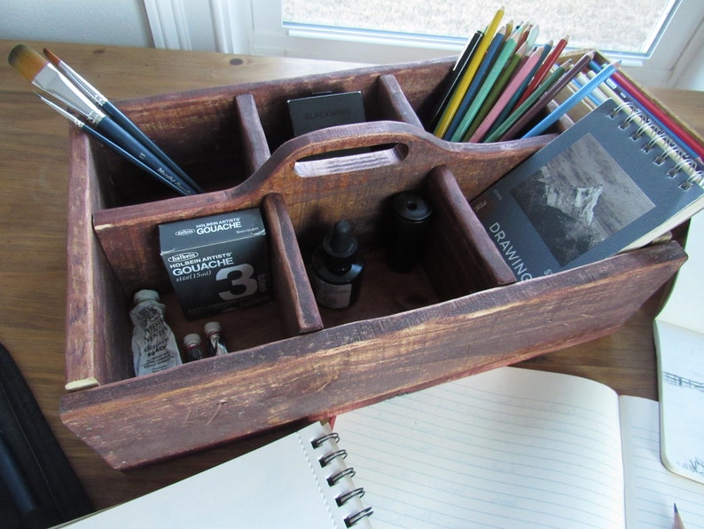 Handmade Rustic Pine Wood Caddy: Hobby & Desk Organizer - Etsy
