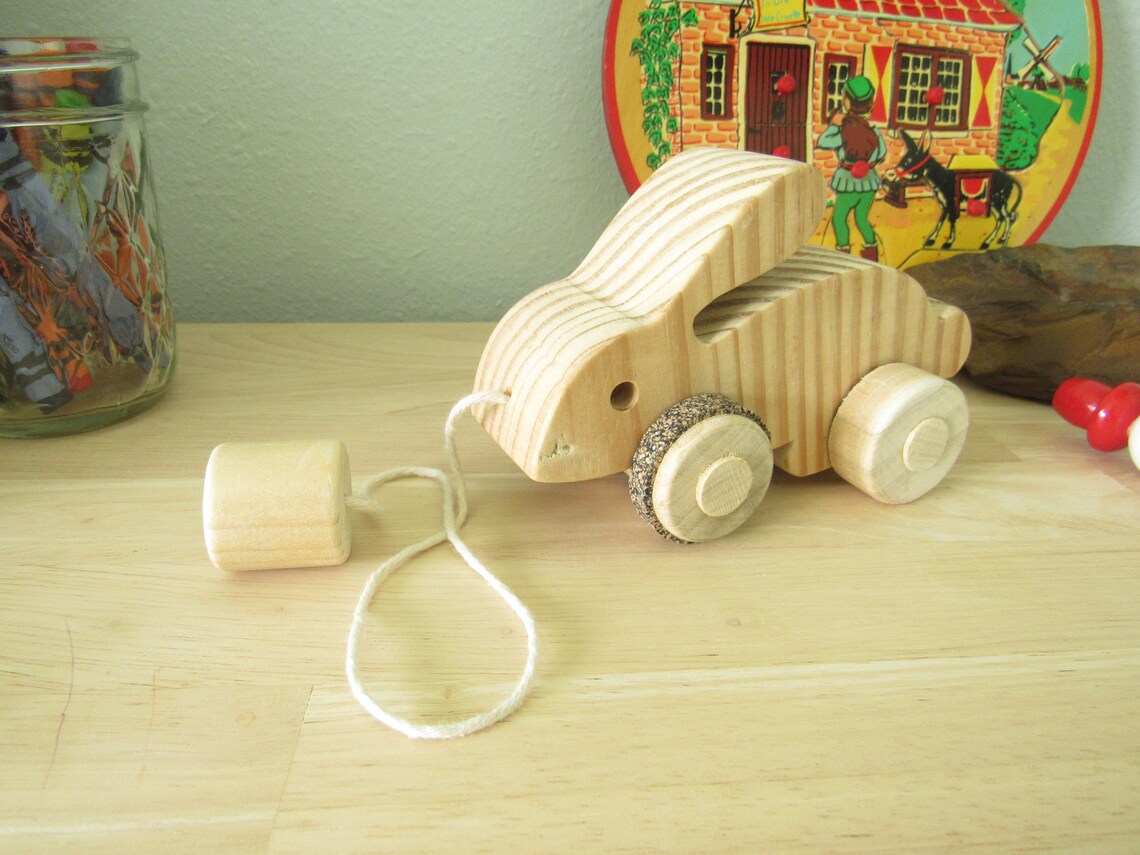 Solid Wooden Toy Bunny Rabbit /old Fashion Wooden Toys /pull String ...