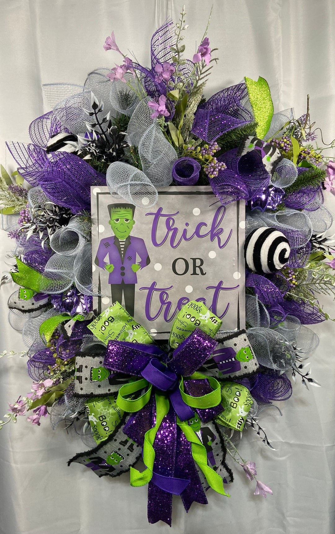 Frankenstein Purple and Green Halloween Wreath - Etsy