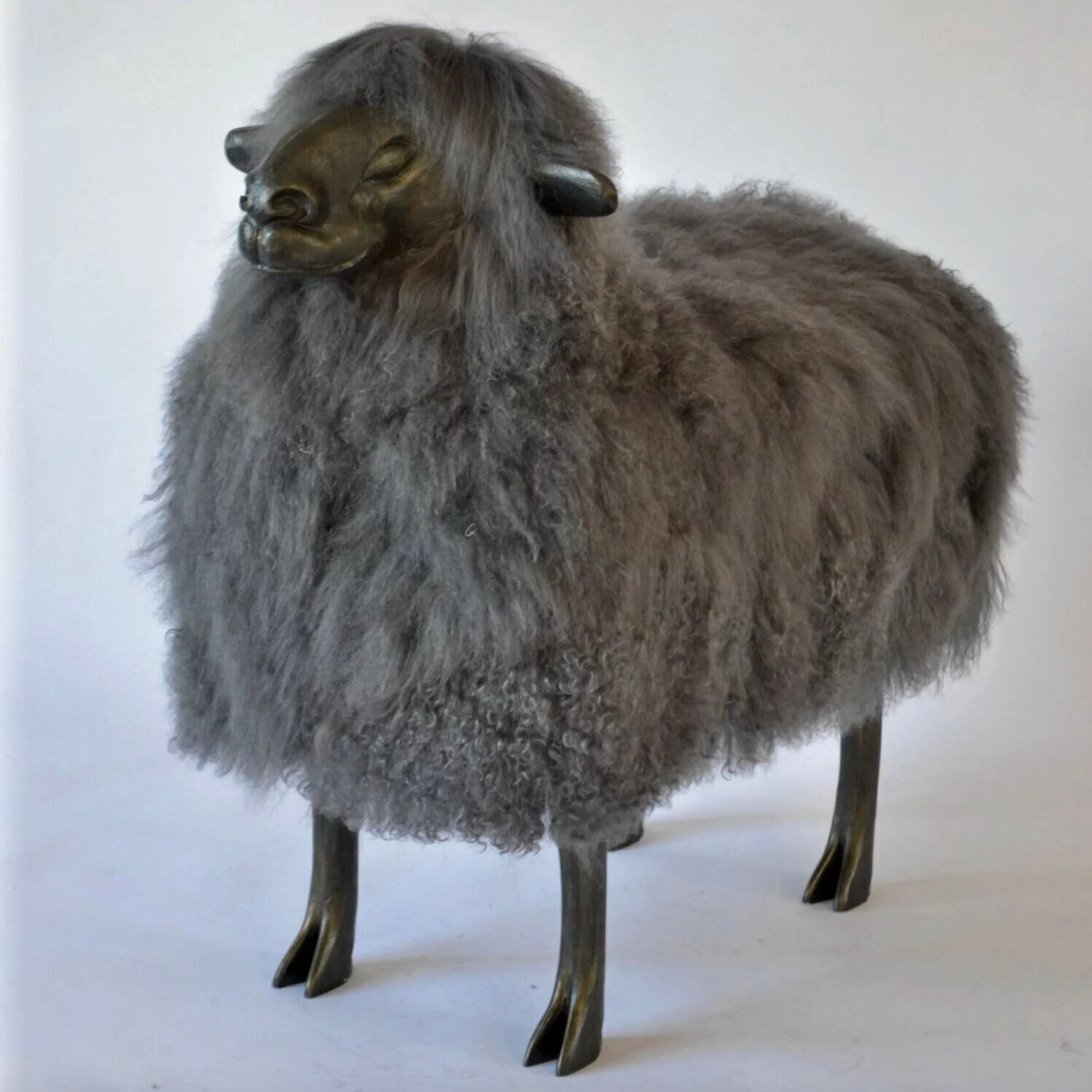 Gray Large Sheep Sculpture Chair Made of Natural Mongolian Llama Fur in ...