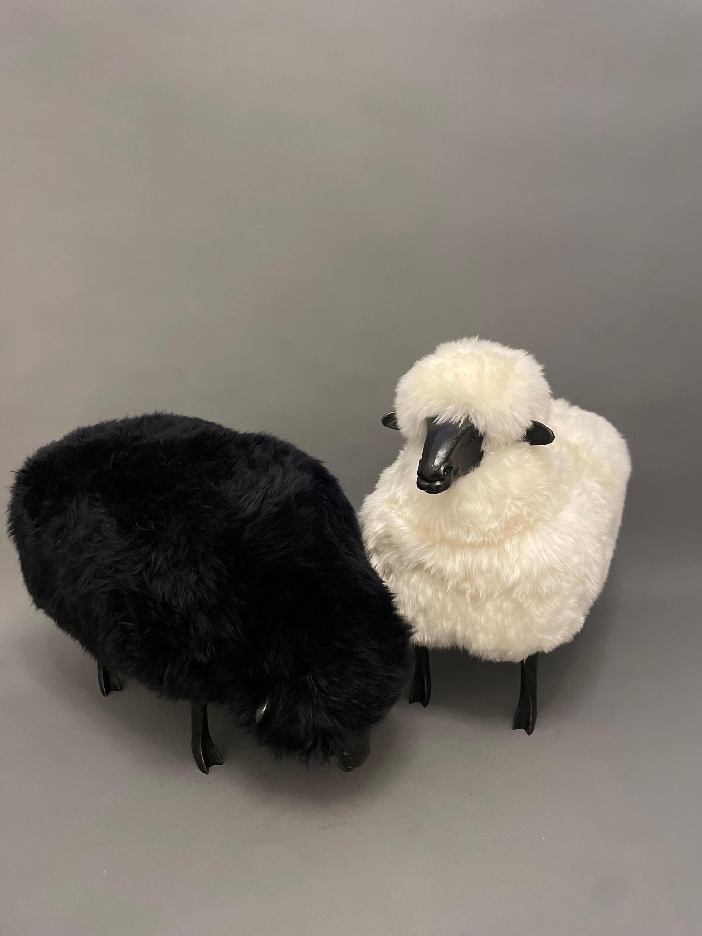 TWO Lalanne Style Natural Sheepskin Couple Sheep Chairs. Life-size ...