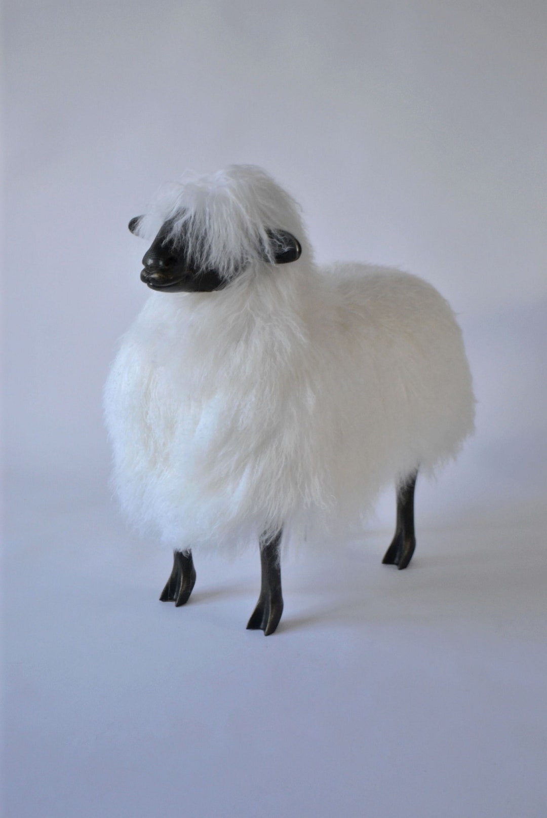 SMALL HIGH-END Sheep Sculpture Ottoman With Real Mongolian Sheepskin - Etsy