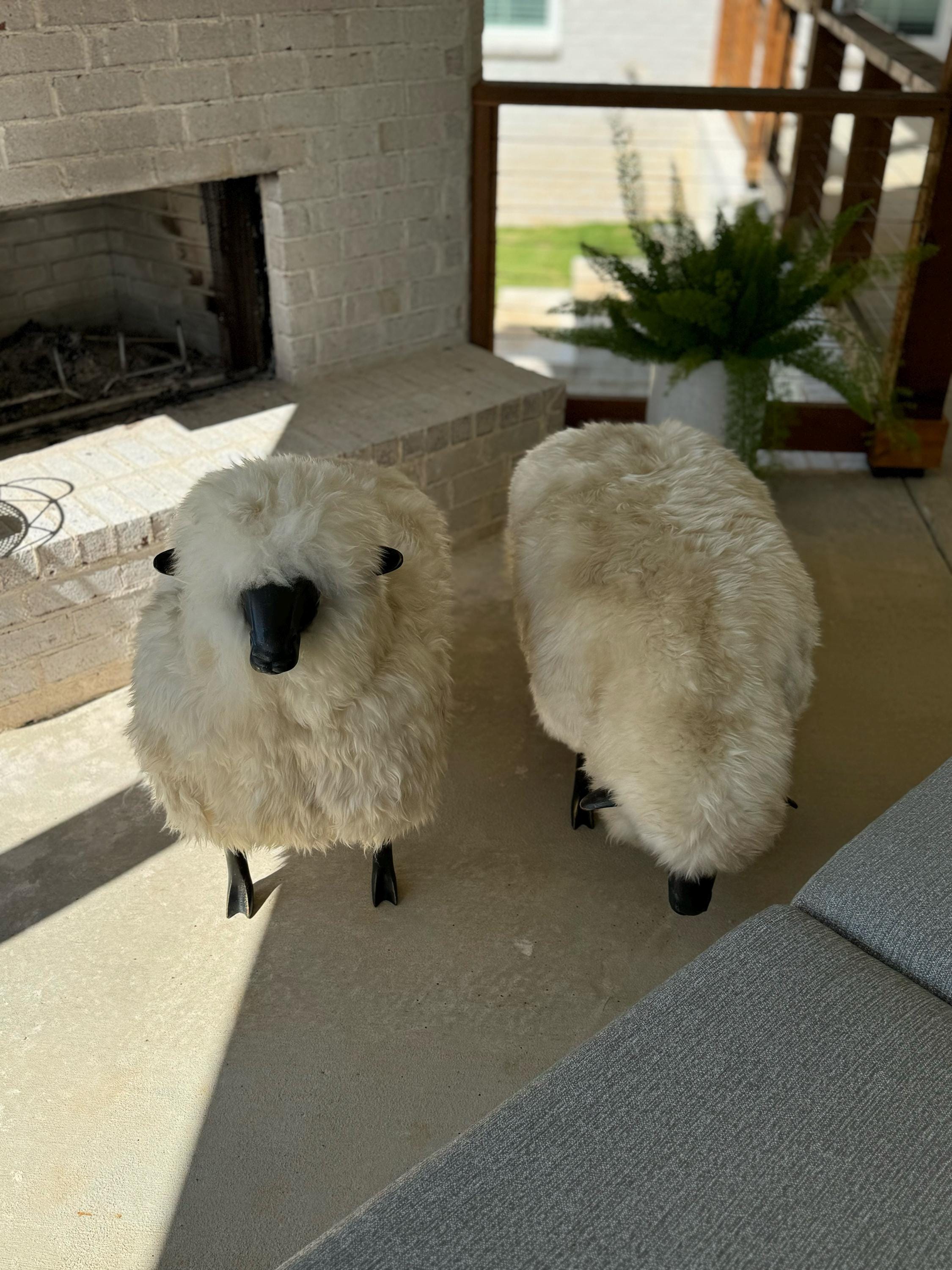TWO Lalanne Style Natural Sheepskin Couple Sheep Chairs. Life-size ...
