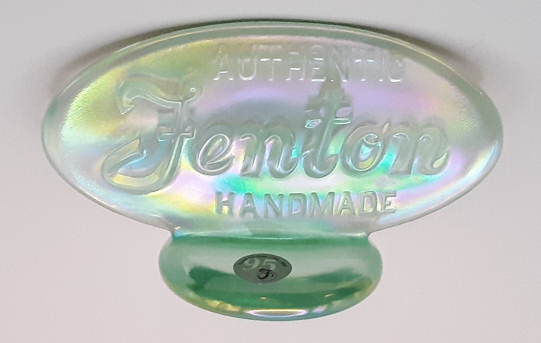 Vintage Fenton Glass Oval Fenton Logo in willow Green Opalescent to ...