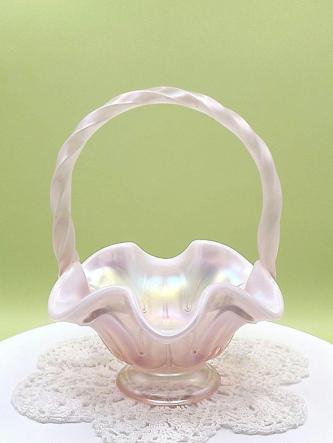 Vintage 1996 Fenton 6" Opalescent Champagne Satin (PQ) Basket (2731 ...