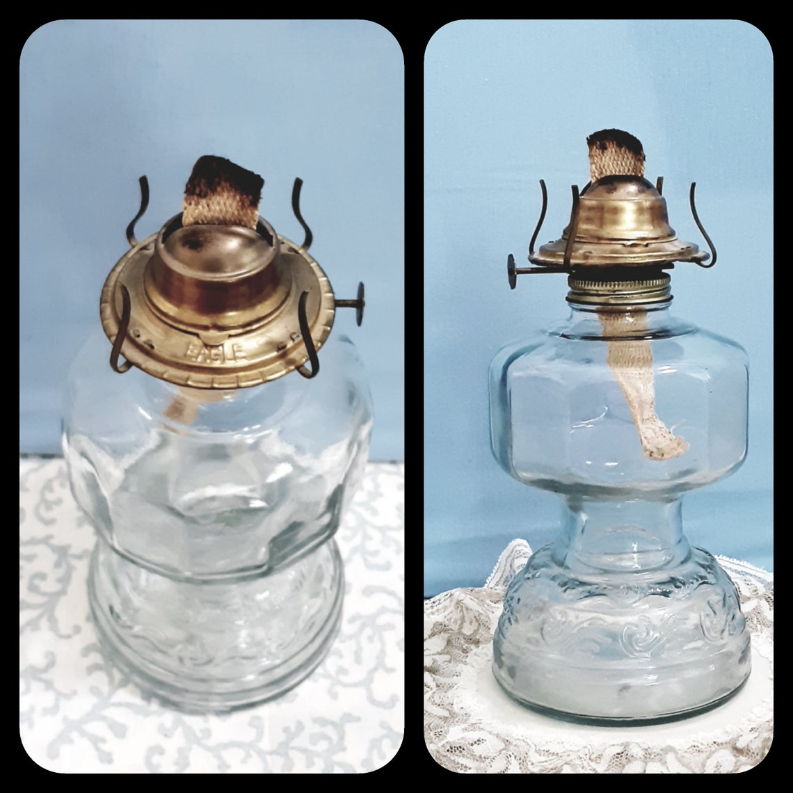 Antique Cottagecore Clear Glass Oil Lamp. Made in USA in Danbury, CT ...
