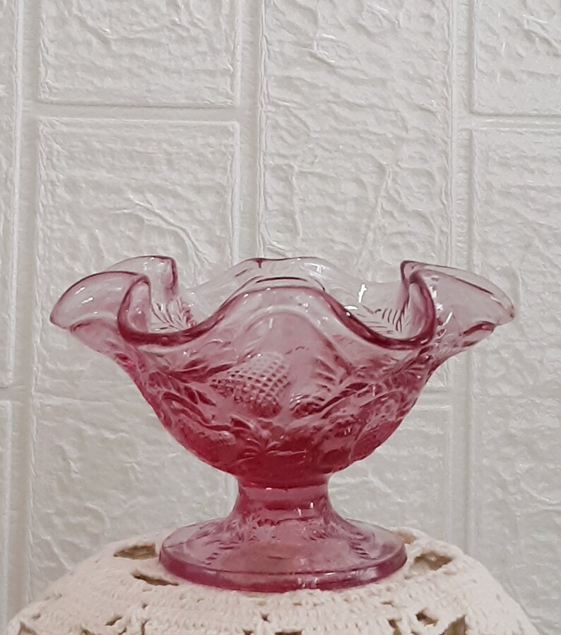Vintage Fenton Dusty Rose DK Strawberry Pattern 1992 Pedestal Nut Dish ...