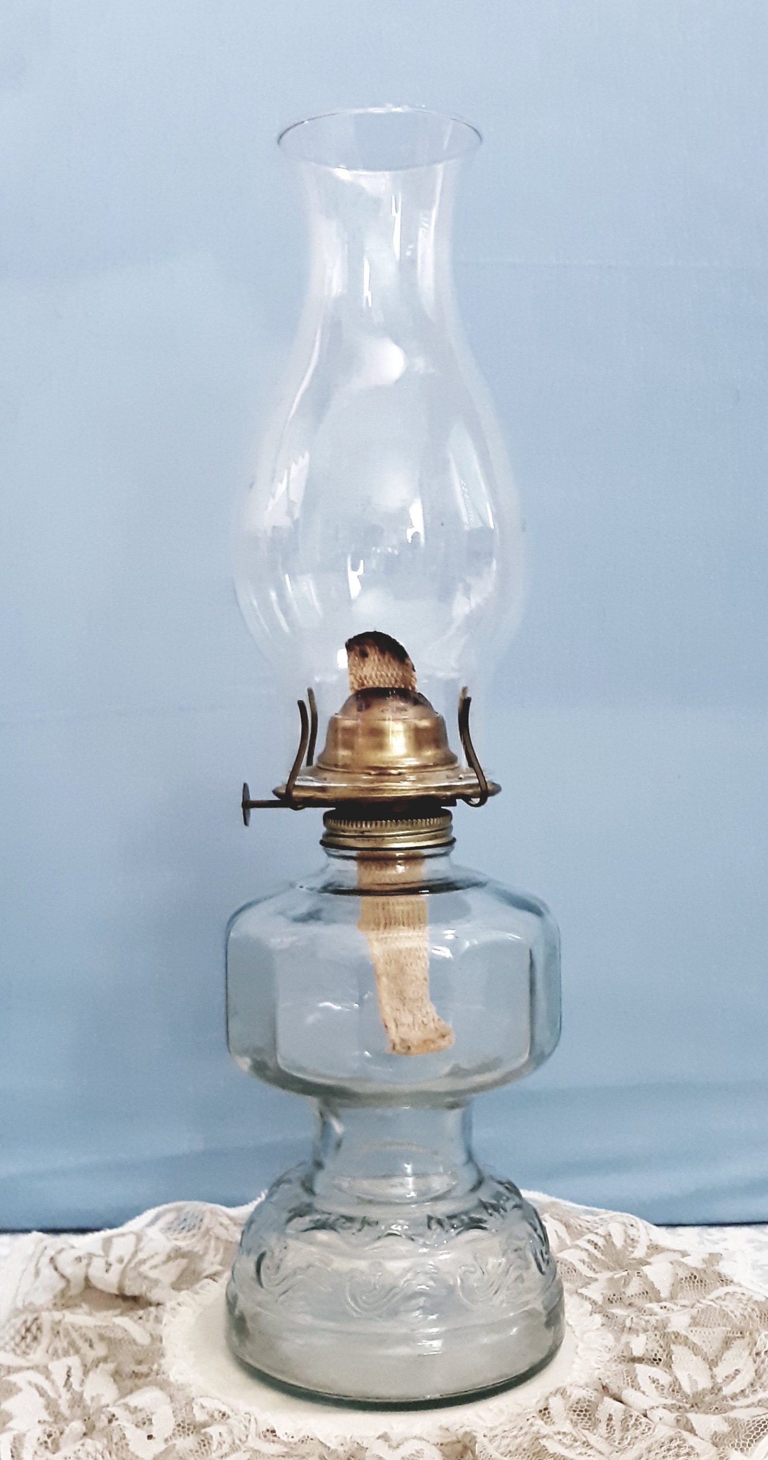 Antique Cottagecore Clear Glass Oil Lamp. Made in USA in Danbury, CT ...