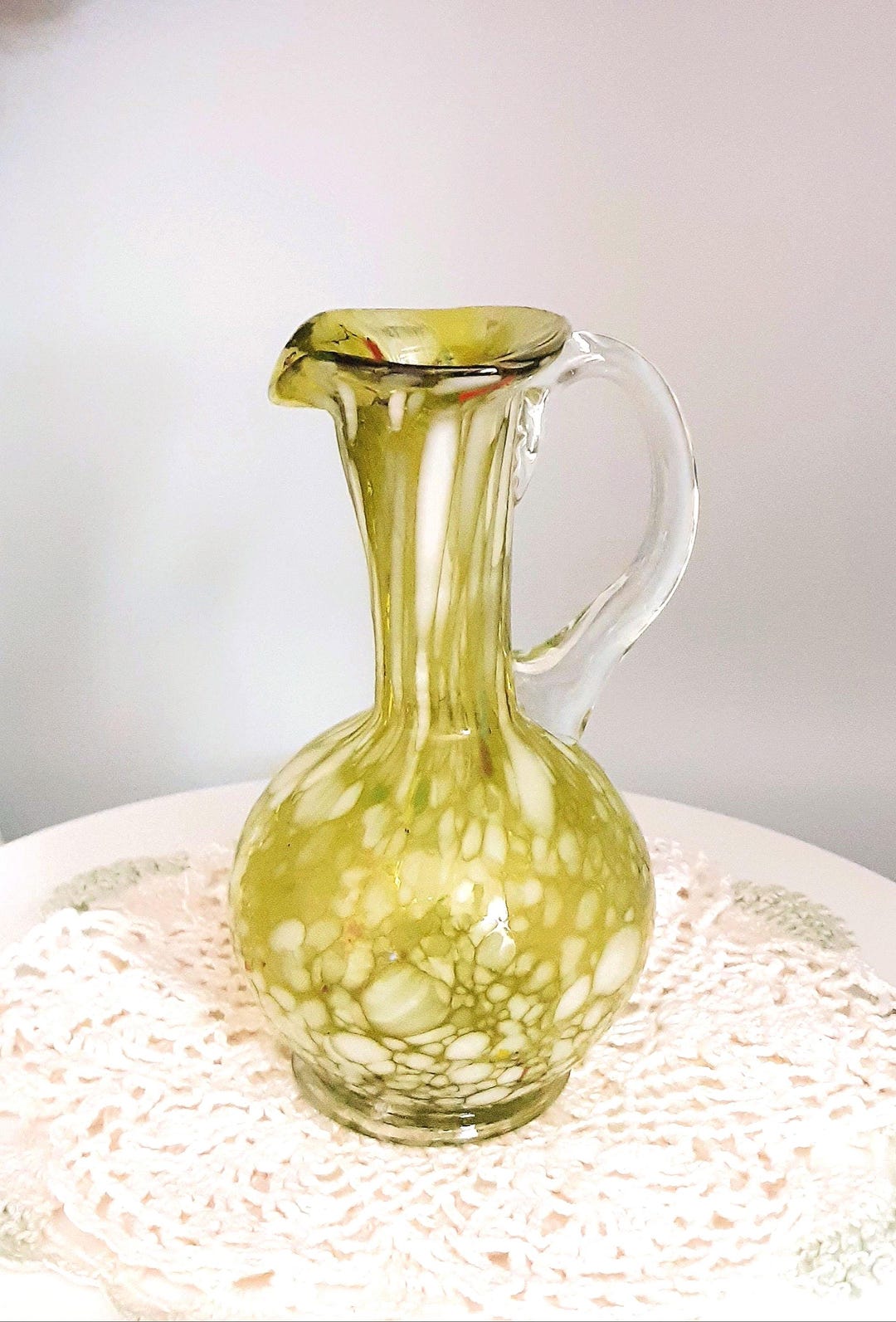 Vintage Hand Blown Light Green Splatter End of the Day Small Glass ...